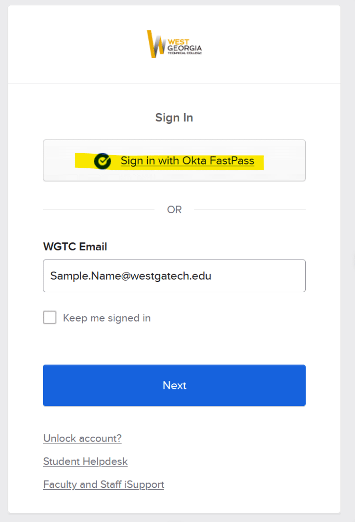MyWGTC Portal (Okta) Support - West Georgia Technical College